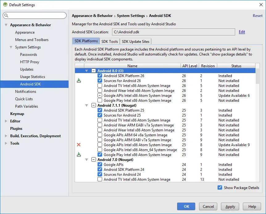 SDK Manager in Android Studio : What to select? SDK Manager in Android Studio : What to select?